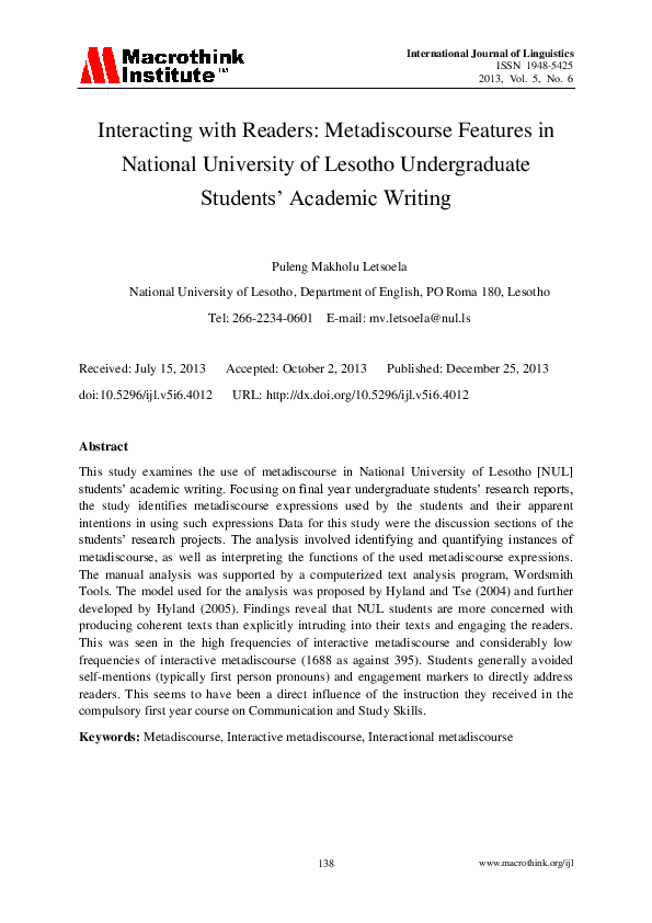 (PDF) Interacting with Readers: Metadiscourse Features in National ...