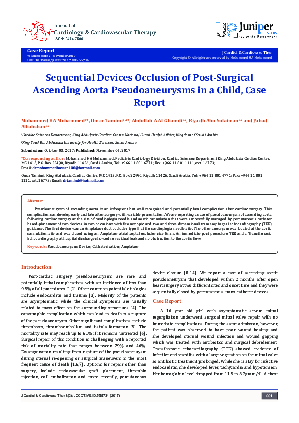 (PDF) Sequential Devices Occlusion of Post-Surgical Ascending Aorta ...
