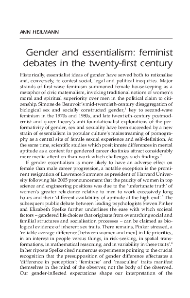 (PDF) Gender and essentialism: feminist debates in the twenty-first century