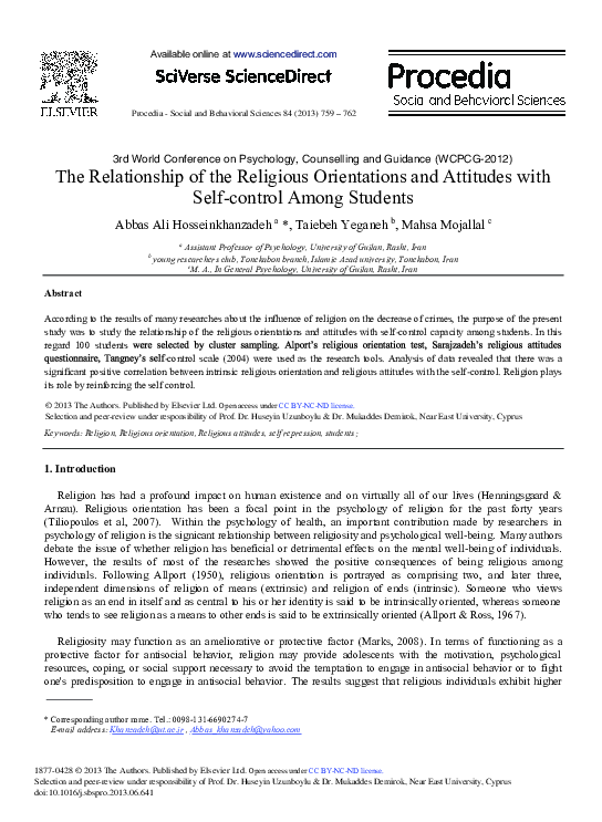 (PDF) The Relationship of the Religious Orientations and Attitudes with ...