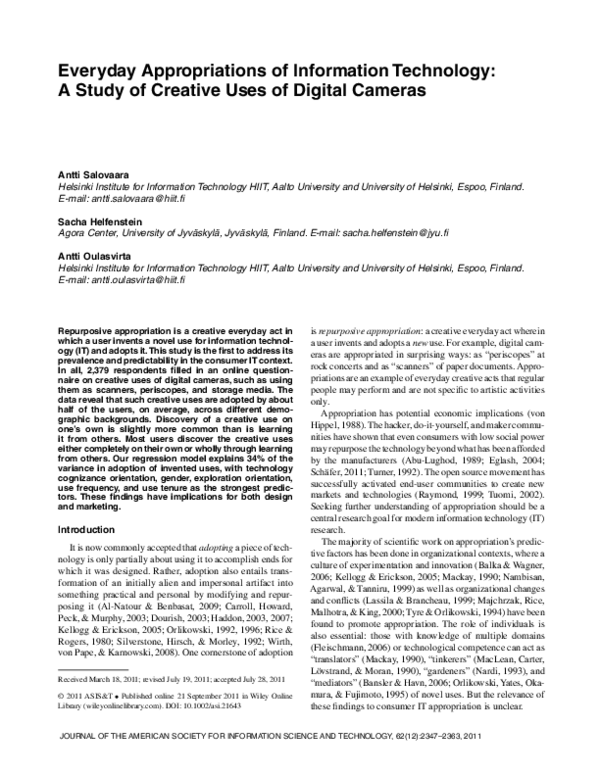 (PDF) Everyday appropriations of information technology: A study of ...