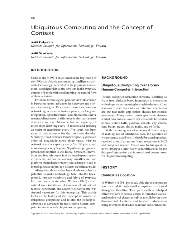 (PDF) Ubiquitous Computing and the Concept of Context | Antti Salovaara - Academia.edu