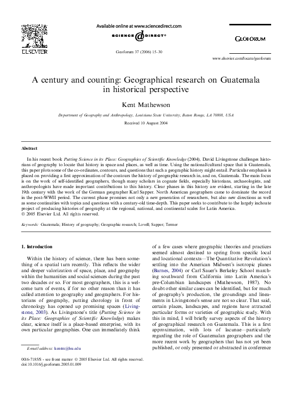 (PDF) A century and counting: Geographical research on Guatemala in ...