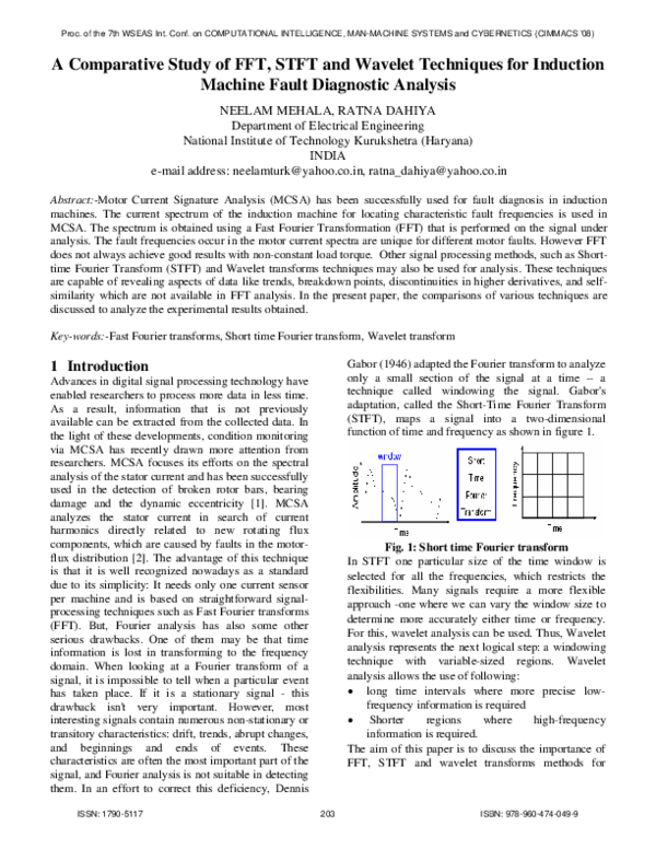 (PDF) A comparative study of FFT, STFT and wavelet techniques for induction machine fault ...