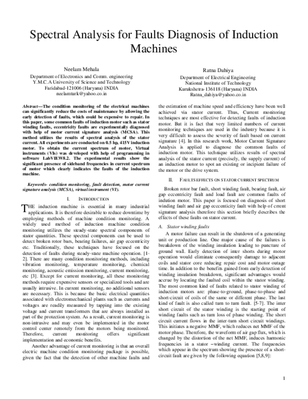 Pdf Spectral Analysis For Faults Diagnosis Of Induction Machines