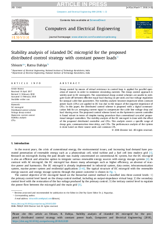 (PDF) Stability analysis of islanded DC microgrid for the proposed ...