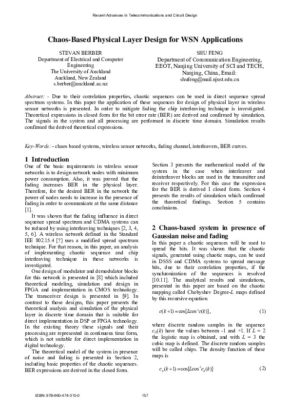 (PDF) Chaos-Based Physical Layer Design for WSN Applications | Stevan Berber - Academia.edu