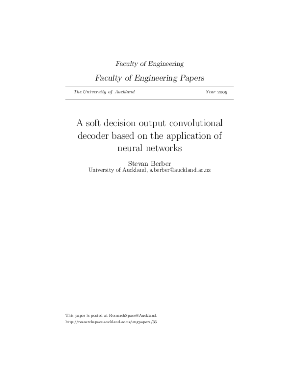 Pdf A Soft Decision Output Convolutional Decoder Based On The Application Of Neural Networks