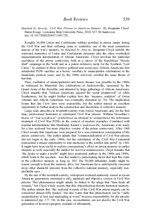 (PDF) Haunted by Atrocity: Civil War Prisons in American Memory by ...