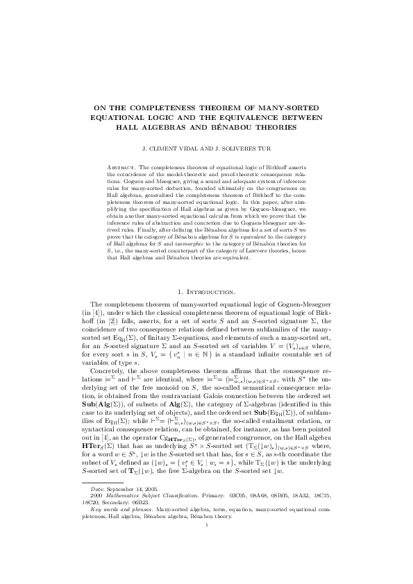 (PDF) On the Completeness Theorem of Many-sorted Equational Logic and the Equivalence between ...