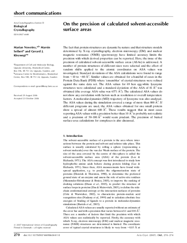 (PDF) On the precision of calculated solvent-accessible surface areas