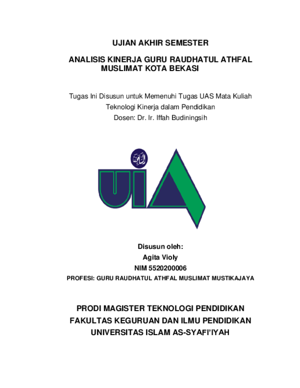 (PDF) ANALISIS KINERJA GURU RAUDHATUL ATHFAL MUSLIMAT KOTA BEKASI