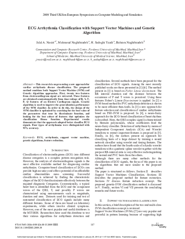 Pdf Ecg Arrhythmia Classification With Support Vector Machines And Genetic Algorithm Mahmoud