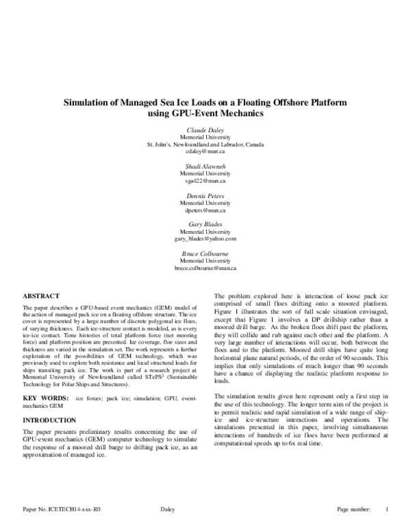 (PDF) Simulation of Managed Sea Ice Loads on a Floating Offshore Platform using GPU-Event Mechanics