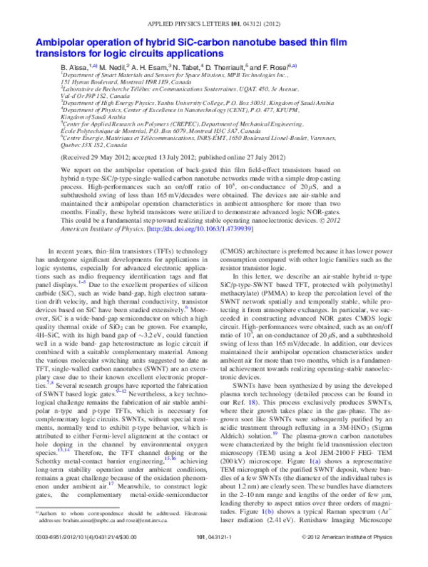 (PDF) Ambipolar operation of hybrid SiC-carbon nanotube based thin film ...