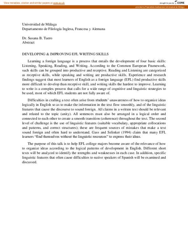 (PDF) Developing & improving EFL writing skills