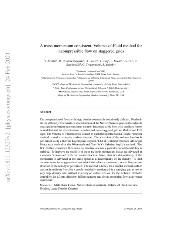 (PDF) A mass-momentum consistent, Volume-of-Fluid method for incompressible flow on staggered grids