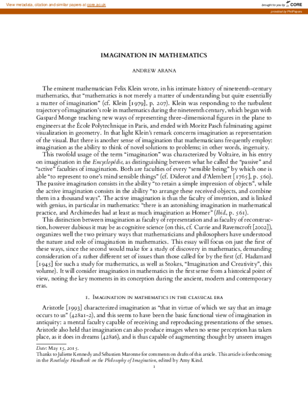 (PDF) Imagination in mathematics