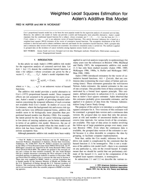 (PDF) Weighted Least Squares Estimation for Aalen's Additive Risk Model