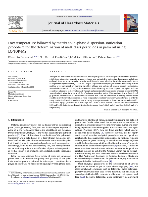 (PDF) Low temperature followed by matrix solid-phase dispersion-sonication procedure for the ...