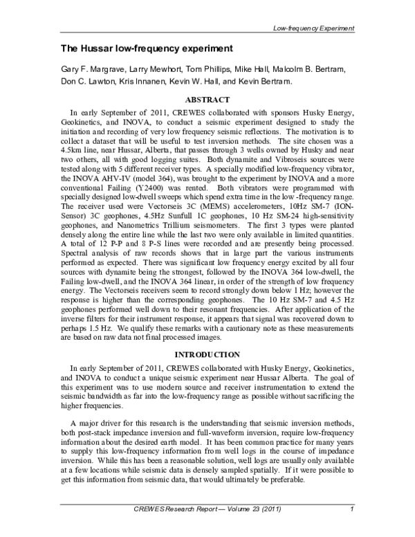 (PDF) The Hussar low-frequency experiment