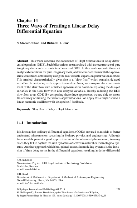 (PDF) Three Ways of Treating a Linear Delay Differential Equation