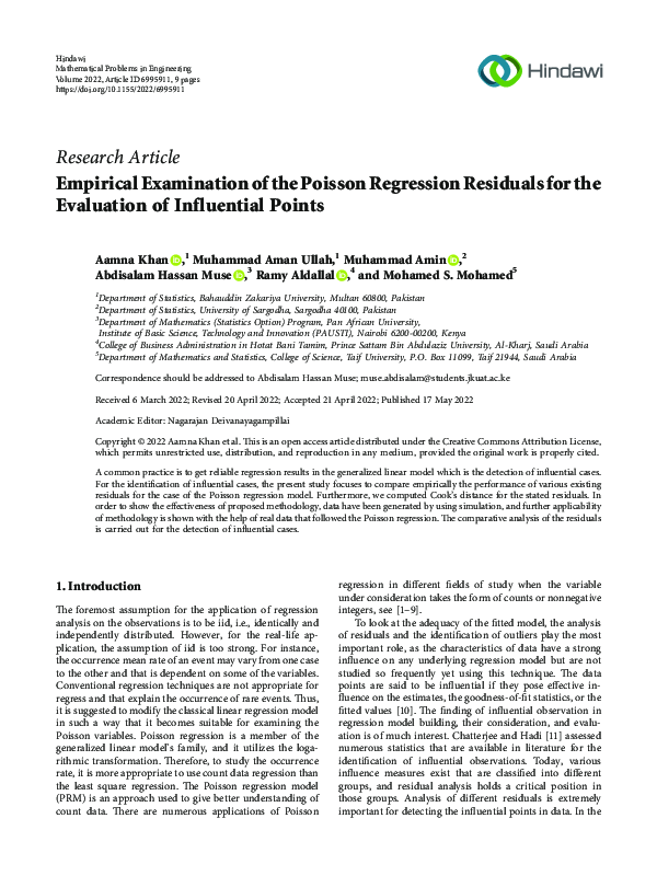 (PDF) Empirical Examination of the Poisson Regression Residuals for the ...