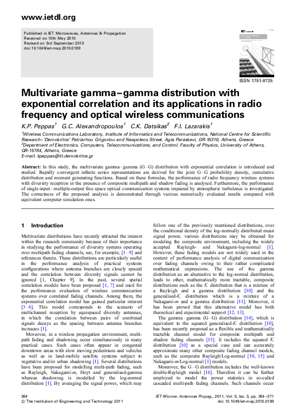 (PDF) Multivariate gamma–gamma distribution with exponential correlation and its applications in ...