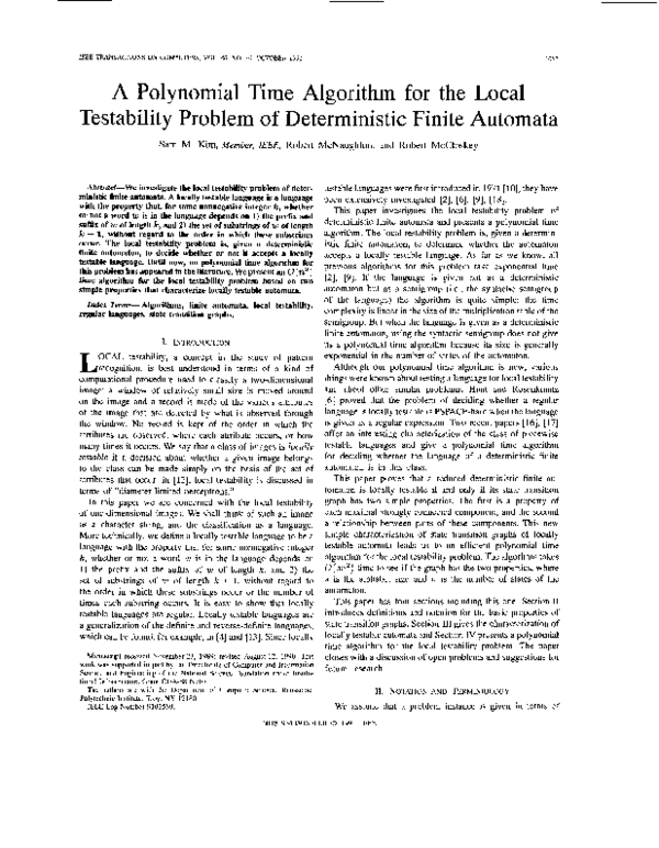 (PDF) A polynomial time algorithm for the local testability problem of ...