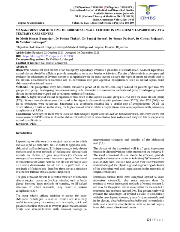 (PDF) Management and Outcome of Abdominal Wall Closure in Emergency ...