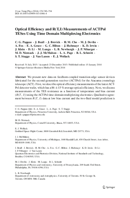 (PDF) Optical Efficiency and R(T,I) Measurements of ACTPol TESes Using ...