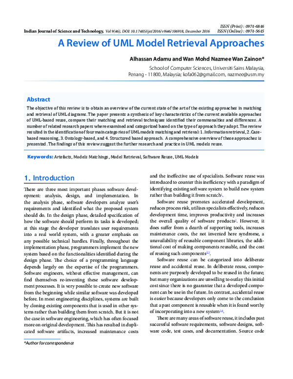 (PDF) A Review of UML Model Retrieval Approaches