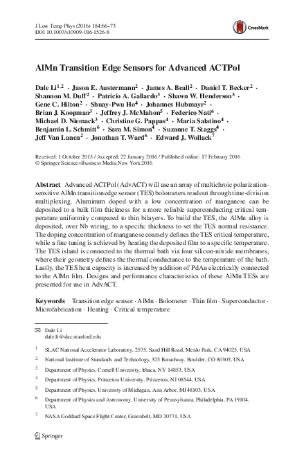 (PDF) AlMn Transition Edge Sensors for Advanced ACTPol