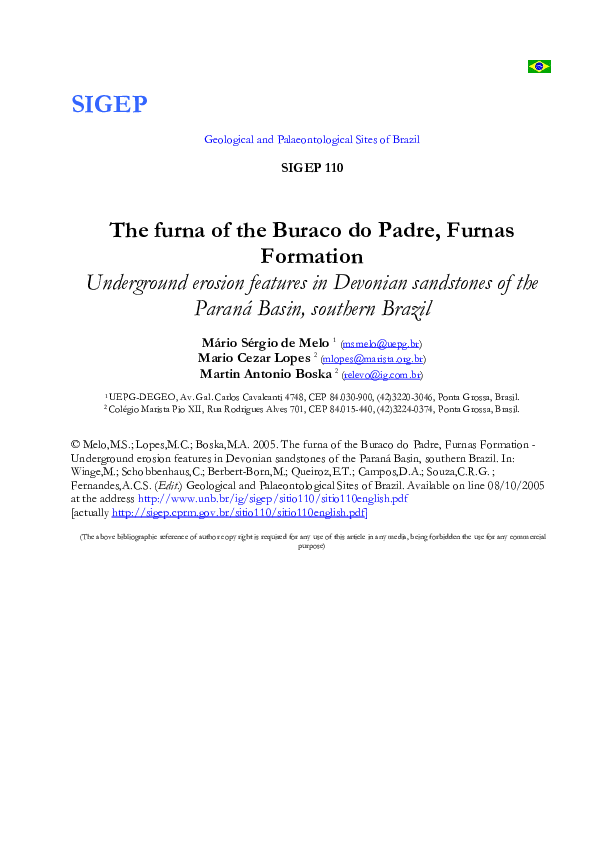 (PDF) The furna of the Buraco do Padre, Furnas Formation Underground ...