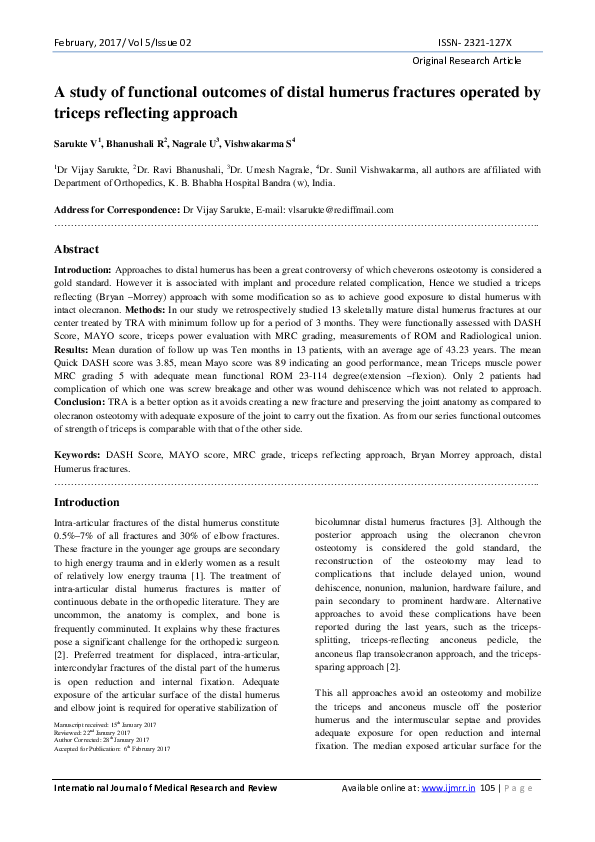 (PDF) A study of functional outcomes of distal humerus fractures ...