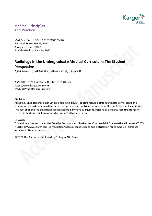 (PDF) Radiology in the Undergraduate Medical Curriculum: The Student ...