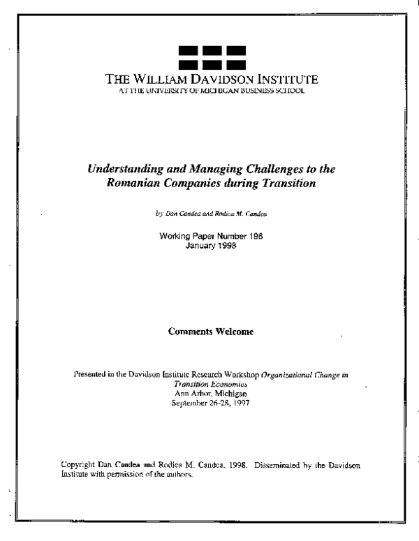 (PDF) Understanding and Managing Challenges to the Romanian Companies ...