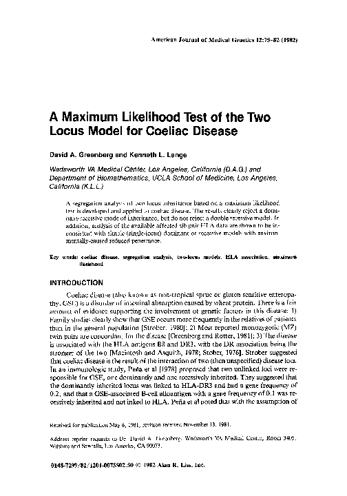 (PDF) A maximum likelihood test of the two locus model for coeliac disease