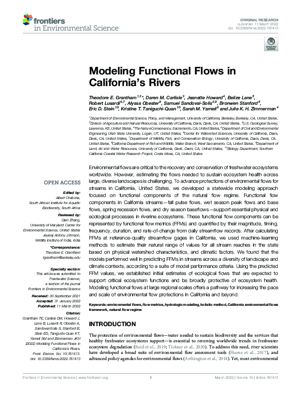 (PDF) Modeling Functional Flows in California’s Rivers