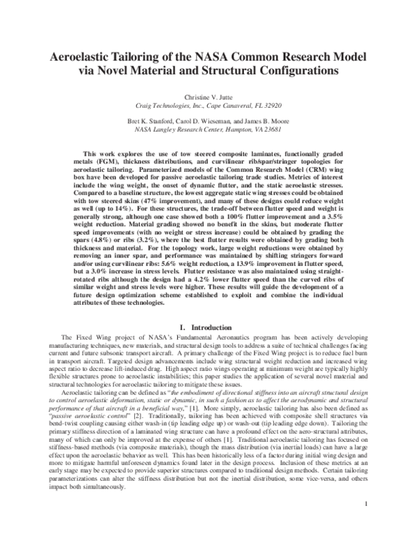 (PDF) Aeroelastic Tailoring of the NASA Common Research Model via Novel ...