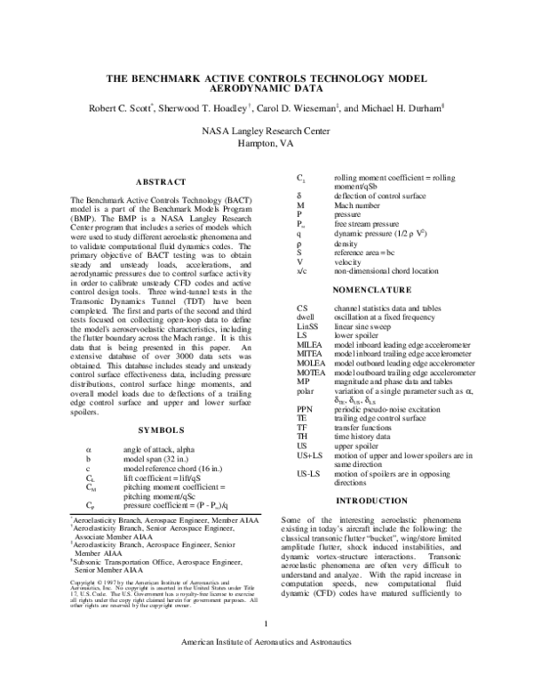 (PDF) Benchmark Active Controls Technology Model Aerodynamic Data