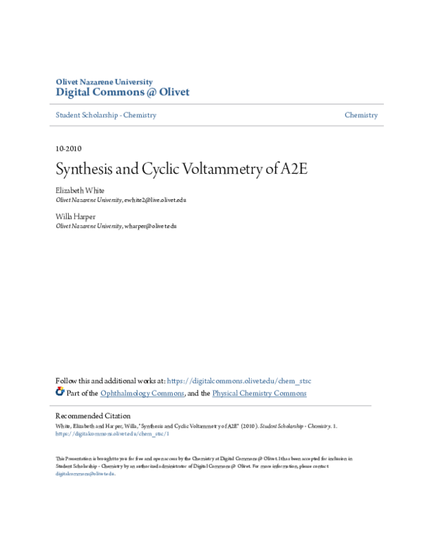 (PDF) Synthesis and Cyclic Voltammetry of A2E