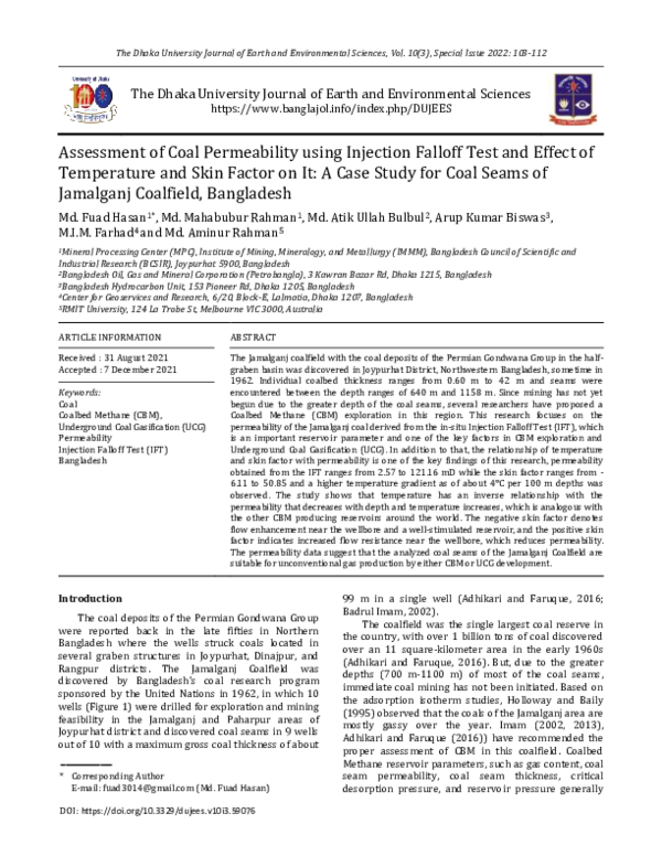 (PDF) Assessment of Coal Permeability using Injection Falloff Test and ...