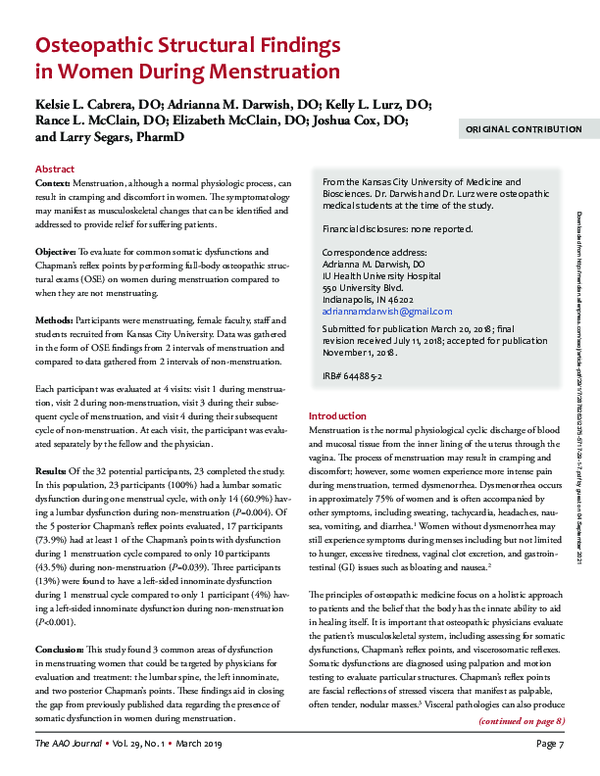 (PDF) Osteopathic Structural Findings in Women During Menstruation