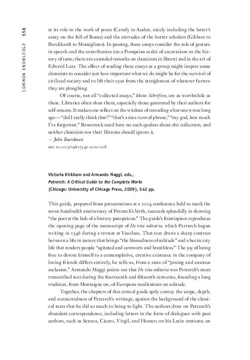 (PDF) Petrarch: A Critical Guide to the Complete Works