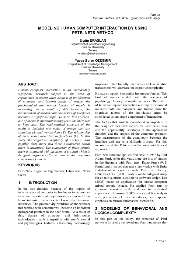 (PDF) Modeling Human Computer Interaction by Using Petri Nets Method