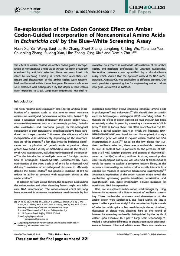 (PDF) Re-exploration of the codon context effect on amber codon-guided ...