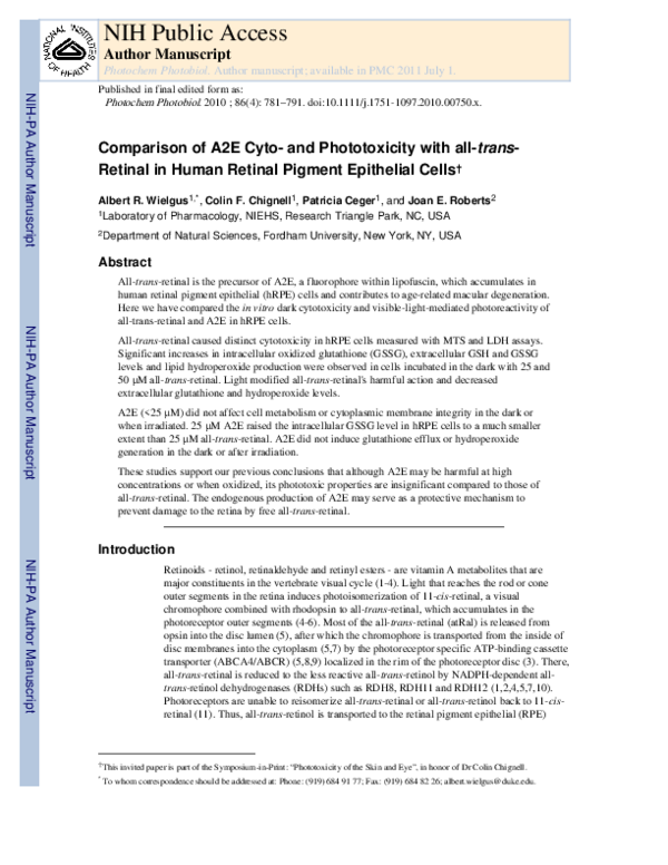 (PDF) Comparison of A2E Cytotoxicity and Phototoxicity with all-trans ...