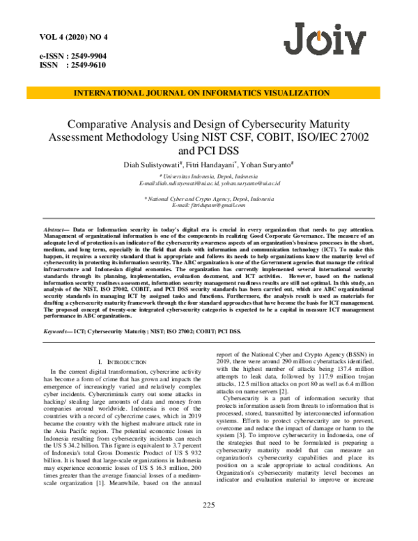 Pdf Comparative Analysis And Design Of Cybersecurity Maturity Assessment Methodology Using