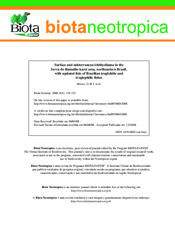 (PDF) (on-line) Surface and subterranean ichthyofauna in the Serra do ...